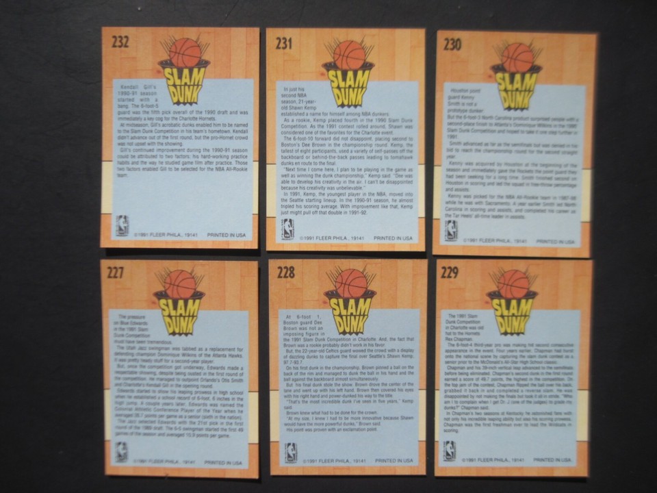 SLAM DUNK SET Dee Brown #228 Shawn Kemp #231 Rex Chapman + 1991-92 ...