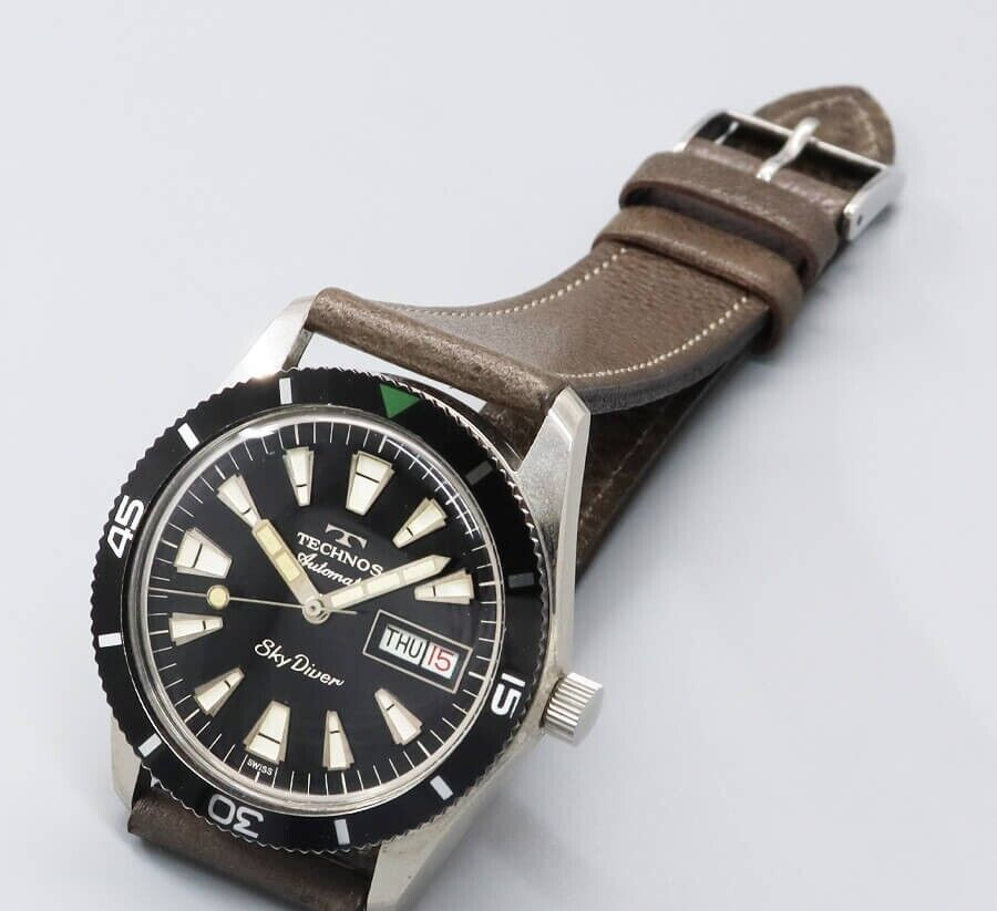 Technos Sky Diver Black Mirror Cal.2789-1 Automatic Winding 1960 Men's ...