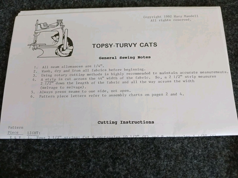 TOPSY-TURVY CATS Quilt Instructions by Local Color 1992 Mary Mandell U ...
