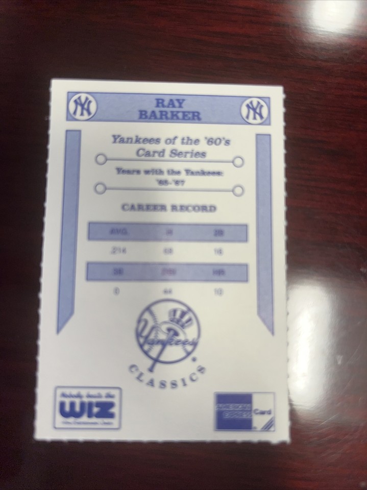 1992 WIZ - STARS OF THE 60S - RAY BARKER NEW YORK YANKEES | eBay
