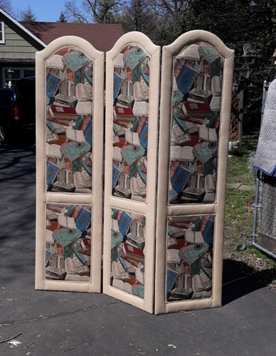 Large Folding Library Screen Room Divider With Antique Book Theme | eBay