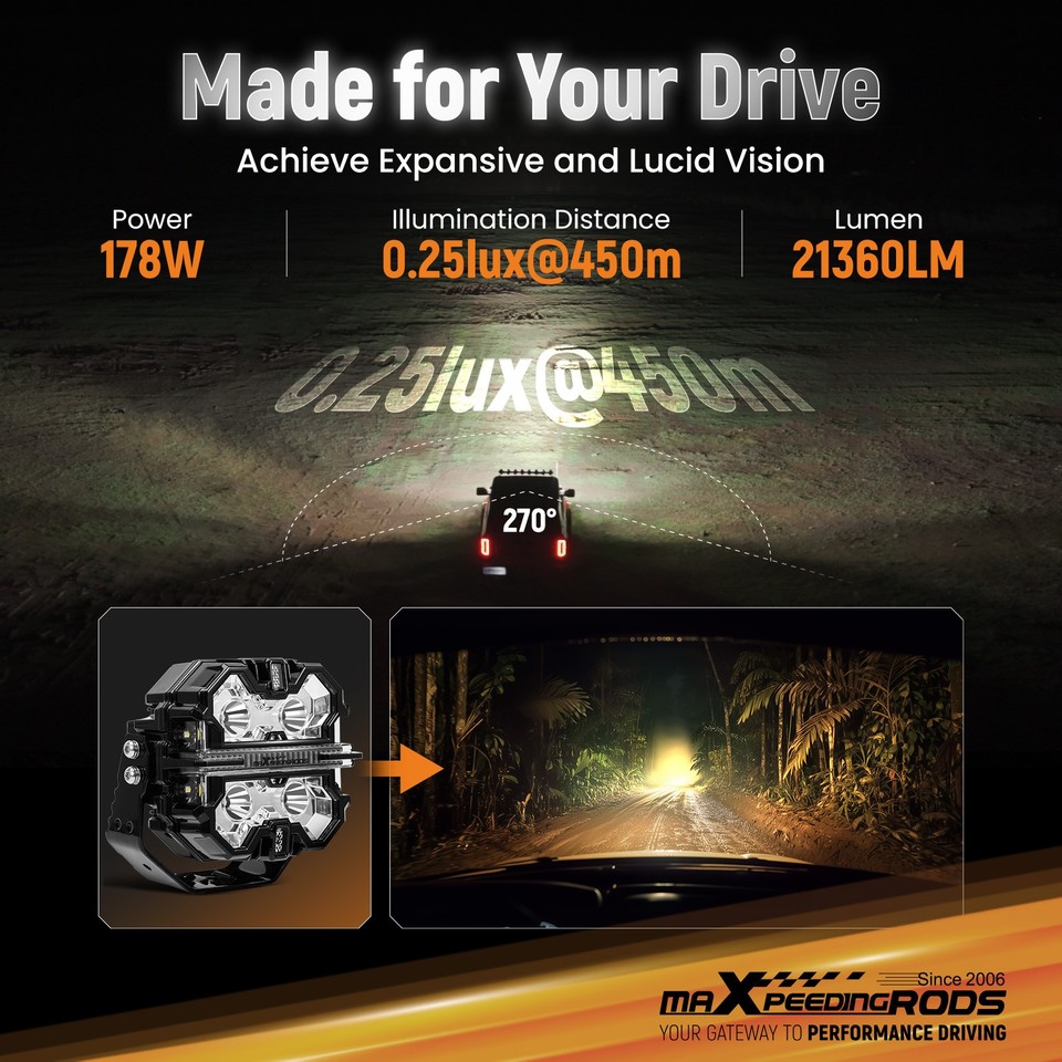 5" LED Work Light Pod White Amber DRL Off Road Driving Light 178W Spot ...