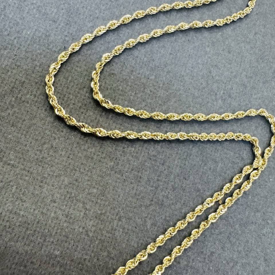 20" Solid 10K Yellow Gold 1.7mm Rope Chain Necklace Lobster Clasp | eBay