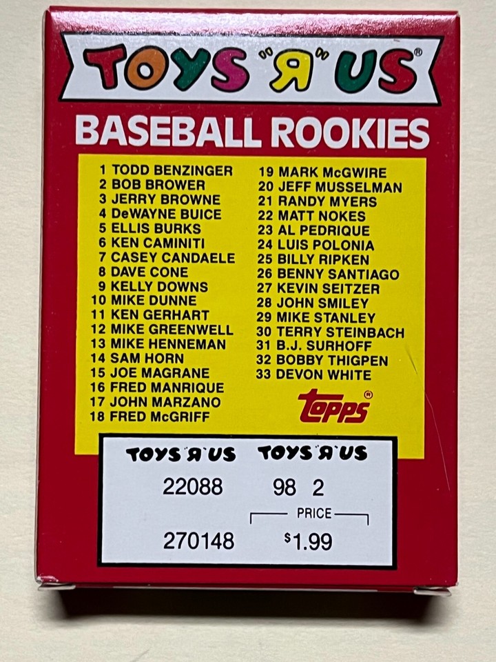 1988 TOYS R US Baseball ROOKIES 33 CARD Factory SET McGRIFF McGWIRE ...