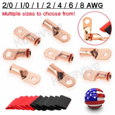 10/30Pcs Bare Copper Lugs Battery Cable Ring Terminals Welding Wire ...