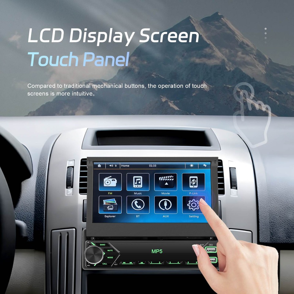 7'' Car Stereo Radio Retractable Touch Screen Bluetooth MP5 Player ...