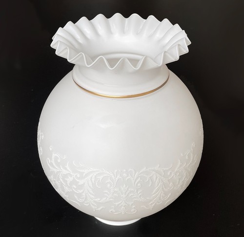 Vtg Victorian VIanne Satin White Gold Accent Embossed Glass Lamp Shade ...