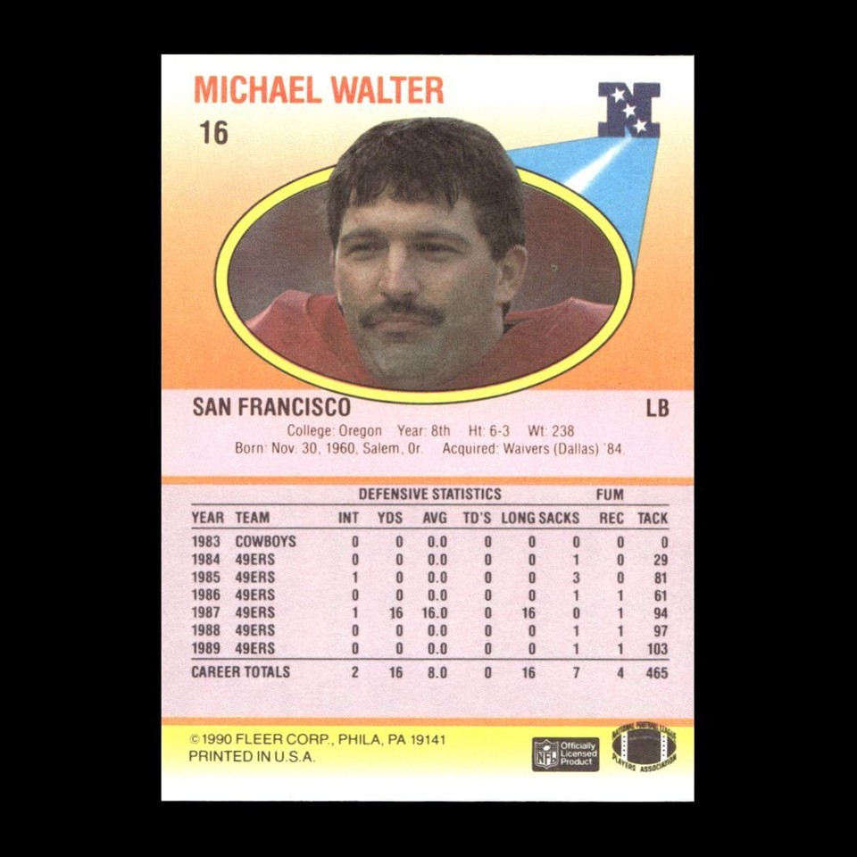 Mike Walter 1990 Fleer San Francisco 49ers #16 R325A 15 | eBay
