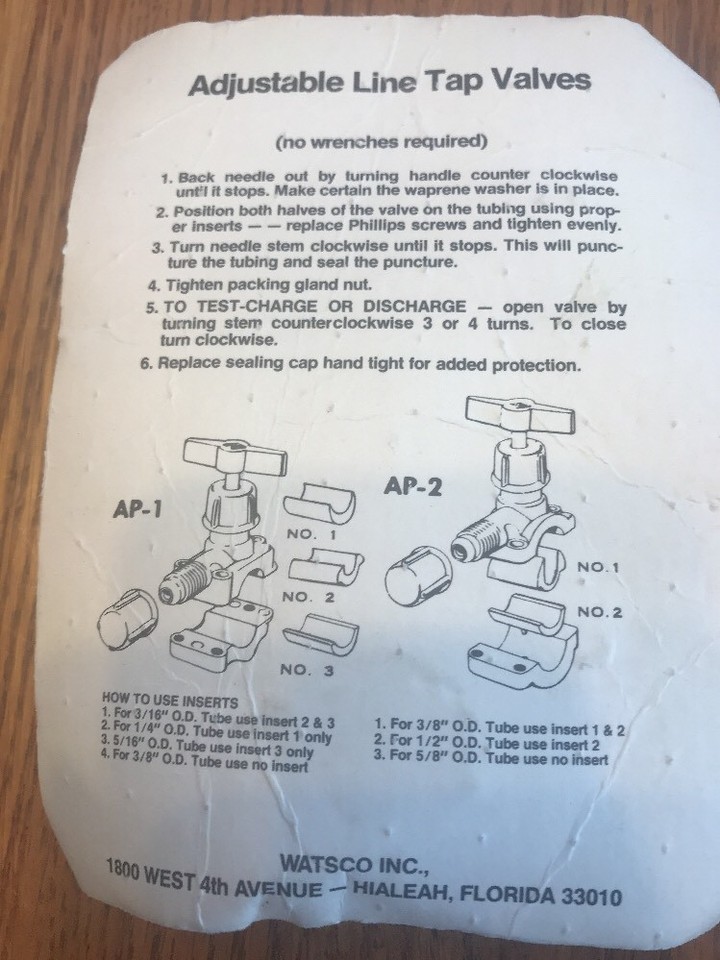 WATSCO ADJUSTABLE LINE TAP VALVE AP-2 NIB Ships N 24h | eBay