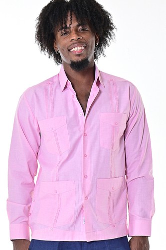 Bohio Men Cuban Red Guayabera Shirt Casual Beach Chacavana Button Up ...