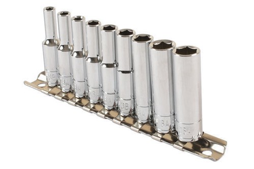 BA DEEP SOCKET SET 1/4 DRIVE 0BA TO 8BA ON SOCKET RAIL Chrome Vanadium ...