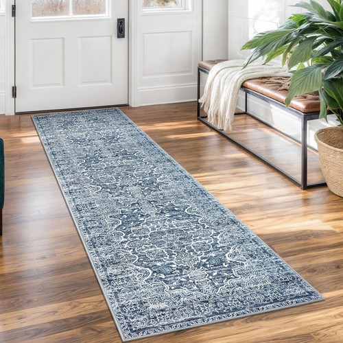 KUTA Vintage Washable Runner Rug, 2x7 Non-Slip 2' x 7' (Runner), Blue ...