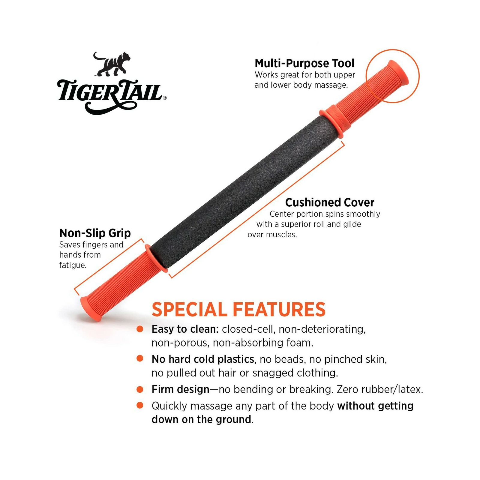 Tiger Tail 59177 18" Massage Therapy Foam Roller Massage Stick for sale ...