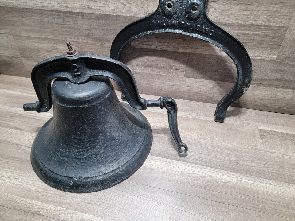 Antique USA School Church CRYSTAL METAL No 1 CAST IRON 14" Bell, Yoke ...