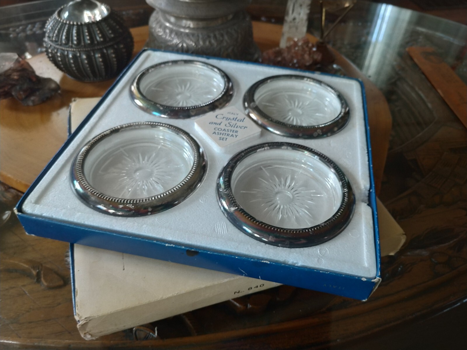 2 vintage sets Leonard silverplate & Glass coasters with the boxes ...