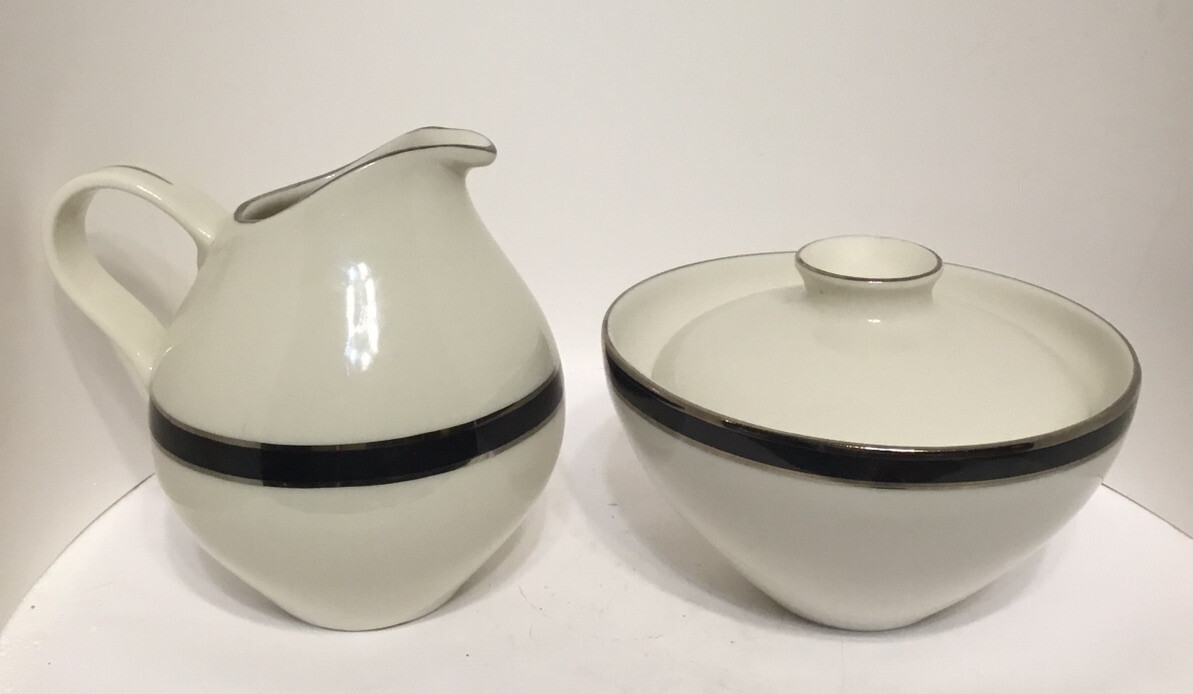 Reynold Fine China Shenangp Midnight Halo Creamer & Sugar With Gold ...