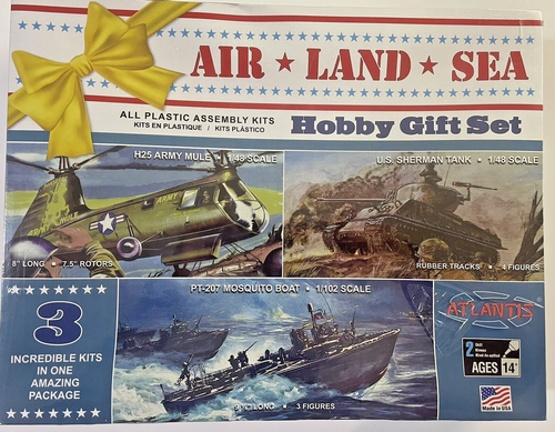 Atlantis Models Air Land & Sea H25 Army Mule Sherman Tank PT-207 Boat ...