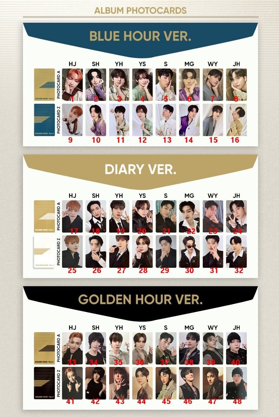 ATEEZ - 【GOLDEN HOUR : Part.1】 Official ALBUM ver Photocard Photo card KPOP 에이티즈 | eBay