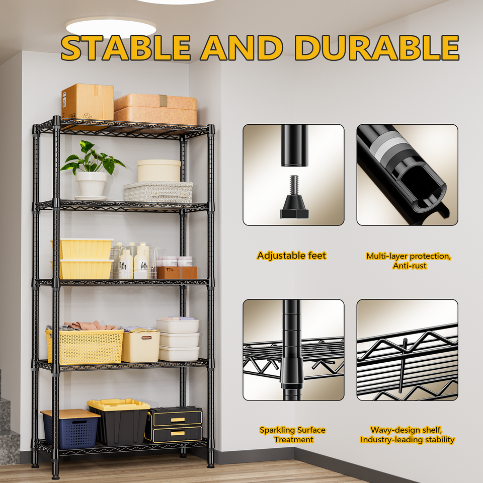 Heavy Duty MZG 5 Tier Shelves 14*35*69" Storage Rack Metal Wire ...