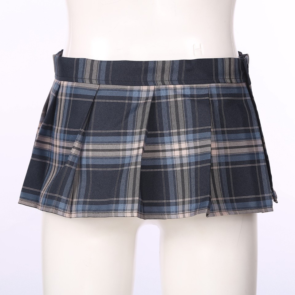 Women Ladies Schoolgirl Mini Plaid Skirt Short Micro Dress Role Play ...