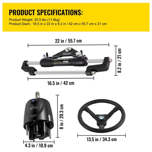 HK6400A-3 HO5124 Hydraulic Outboard Boat Steering Kit 24' Hoses 300HP ...