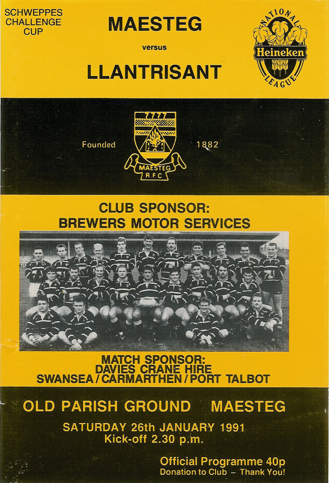Maesteg v Llantrisant - WRU Cup 26 Jan 1991 Maesteg RUGBY PROGRAMME ...