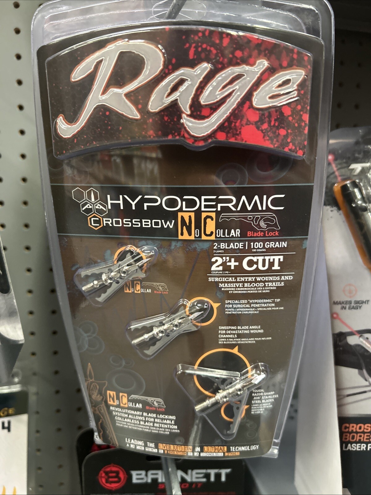 Rage Hypodermic NC No Collar mechanical bowhunting Broadheads 100 Grain ...
