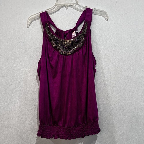 Tank Top Womens Size 2x Burgundy beaded neck banded bottom | eBay