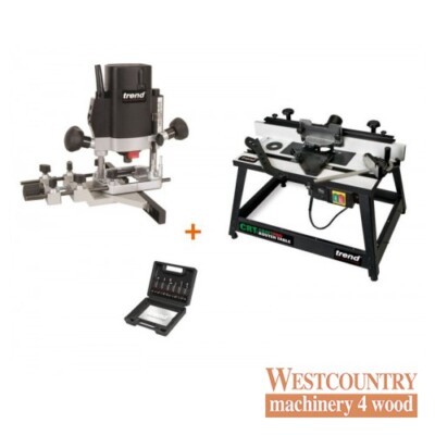 TREND T5EB 1/4" Router + CRT/MK3 Router Table + SS11 6pc 1/4" Cutter ...