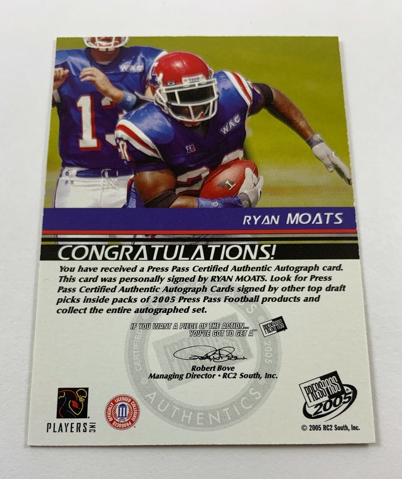 2005 Press Pass Ryan Moats Auto Card FRA15 | eBay