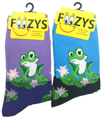 2 Pair Frog Foozys Socks Pond Waterlily Kermit Womens Novelty Crew #FC ...
