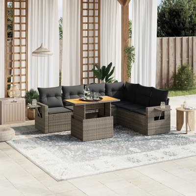 Garden sofa set grey modular outdoor cushions adjustable table durable ...