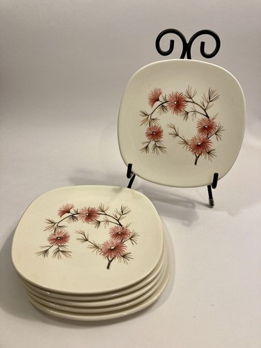 Vintage KNOWLES China Coral Pine K4090 Square Dessert or Bread Plates ...
