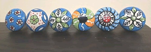 HAND PAINTED 1.5" FLORAL Boho Style PORCELAIN DRAWER PULLS / KNOB Lot ...