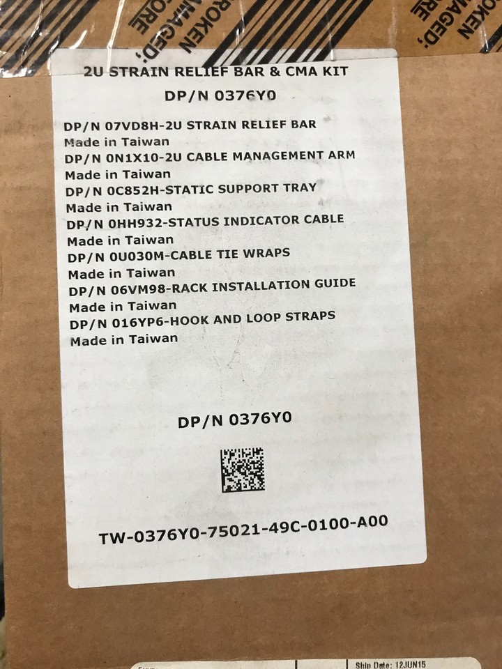 Open Box Dell 0376Y0 376Y0 2U Strain Relief Bar CMA Kit for Dell ...