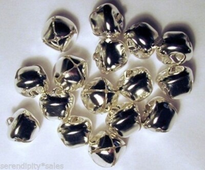 12 Bright + Shiny SILVER JINGLE BELLS ~ 20mm (3/4") Metal Craft Holiday ...