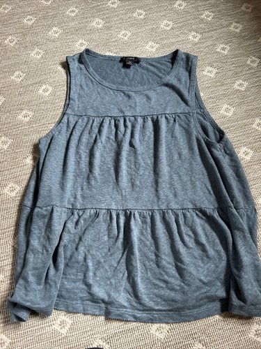J Crew Blue Gray Sleeveless Women's Tank Top Tunic Ruffle Bottom XSmall ...
