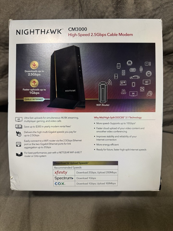 NETGEAR Nighthawk CM3000 High Speed 2.5Gbps Cable Modem | eBay