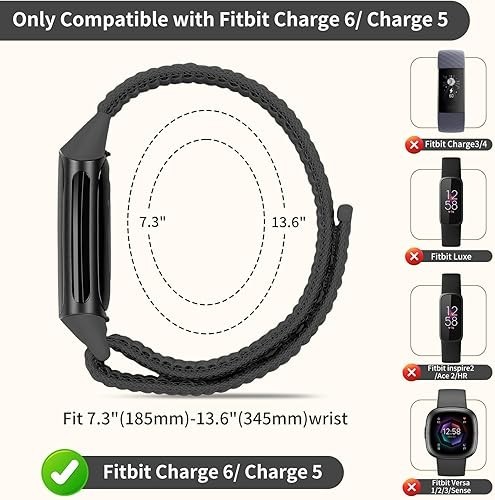 Nylon Sport Ankle/Arm Band Compatible with Fitbit Charge 6/5 Bands,El ...