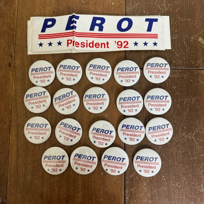 Ross Perot 1992 Presidential Campaign BUNDLE 4 Bumper Stickers 19 Pins ...