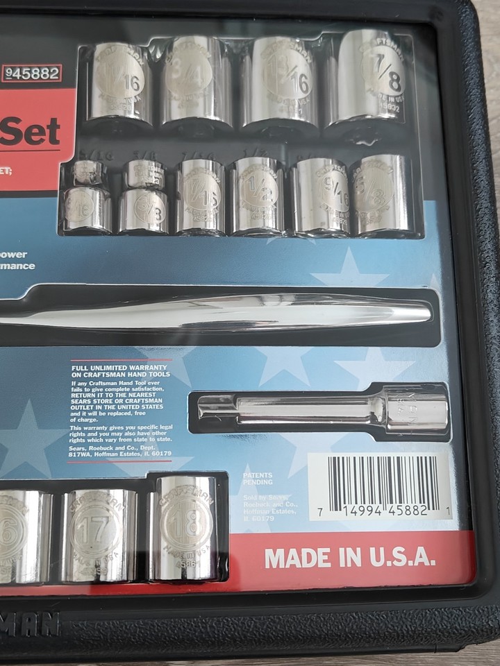 Sears Craftsman Tools USA 3/8 Dr 22pc Socket Wrench Set Easy Read Thin ...