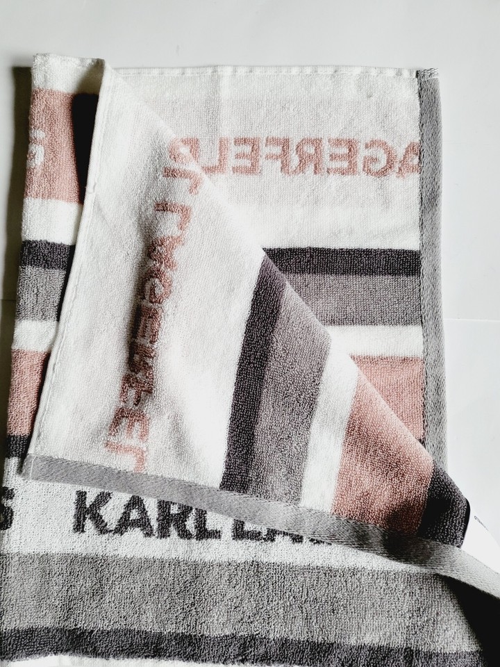 KARL LAGERFELD Cotton Hand Towel Script Logo 16`` x 26`` White Pink ...