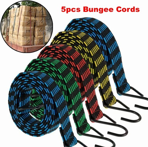 5 Pack Heavy Duty Bungee Cords Hooks Elastic Luggage Straps Cable ...
