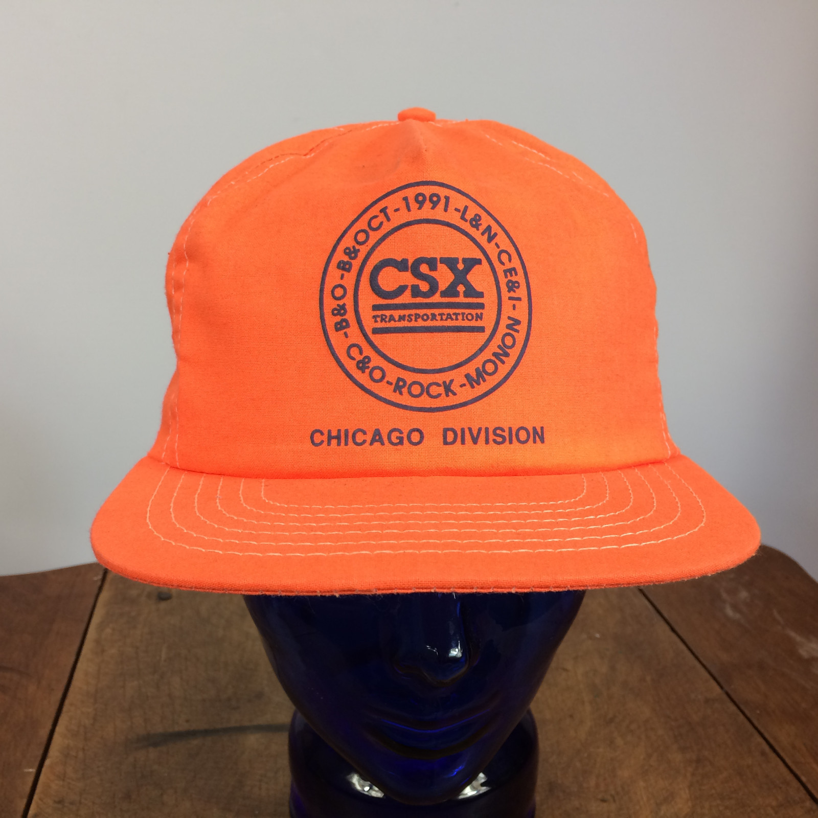 Vintage 80s 90s CSX Neon Railroad Engineer Snapback Hat Cap L&N C&O B&O ...
