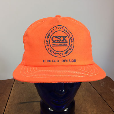 Vintage 80s 90s CSX Neon Railroad Engineer Snapback Hat Cap L&N C&O B&O ...