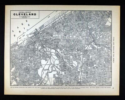 1937 Cram Map Cleveland Ohio Lake Erie Cuyahoga Rockefeller Park ...