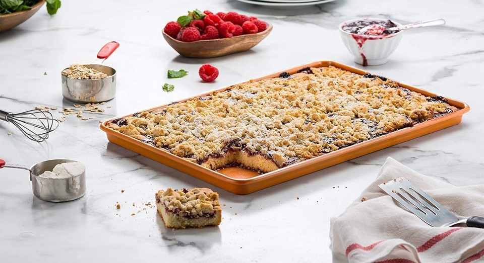 Set of 2 Nonstick Copper Cookie Sheet and Copper Coating Baking Pan for ...