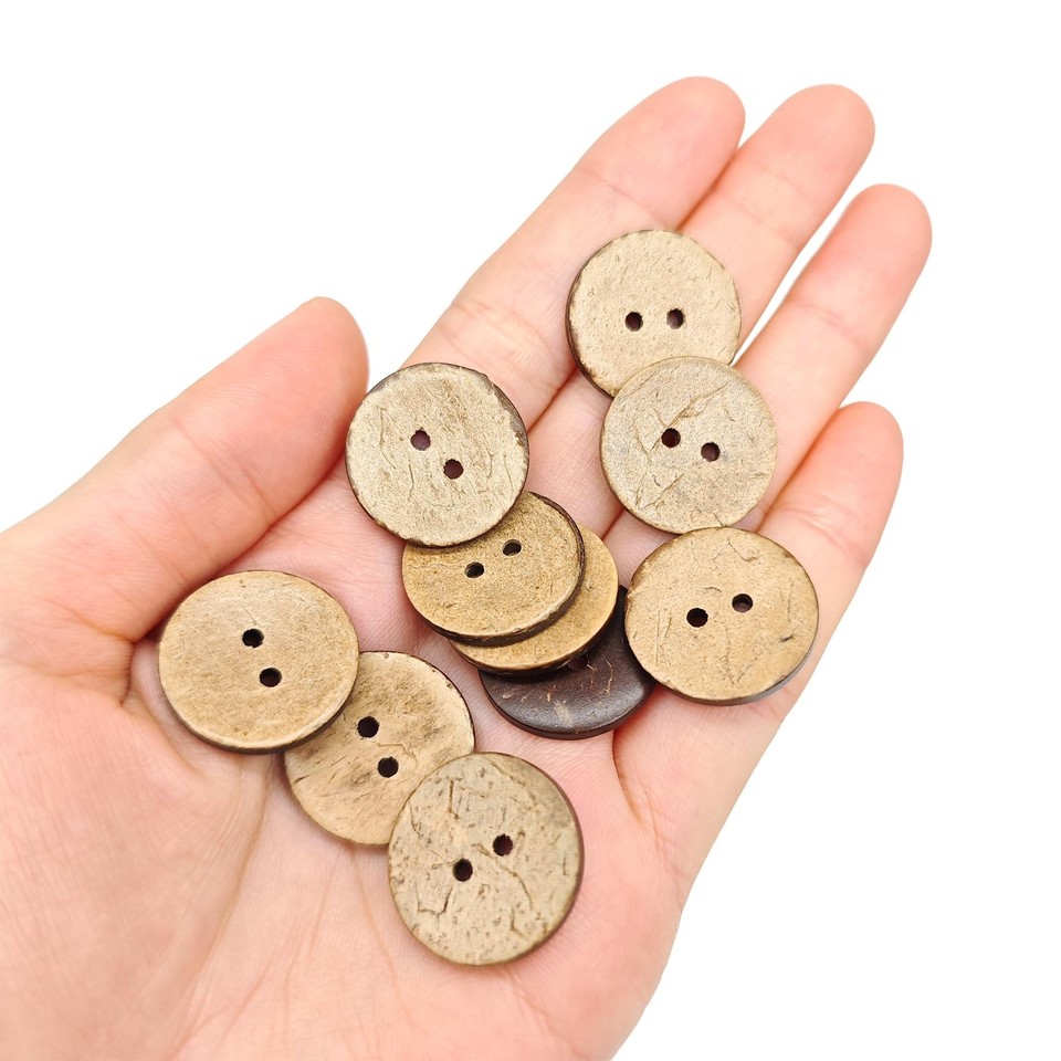 80-Pcs 3/4" Natural Coconut Shell Buttons | Bulk Brown Wooden Sewing ...