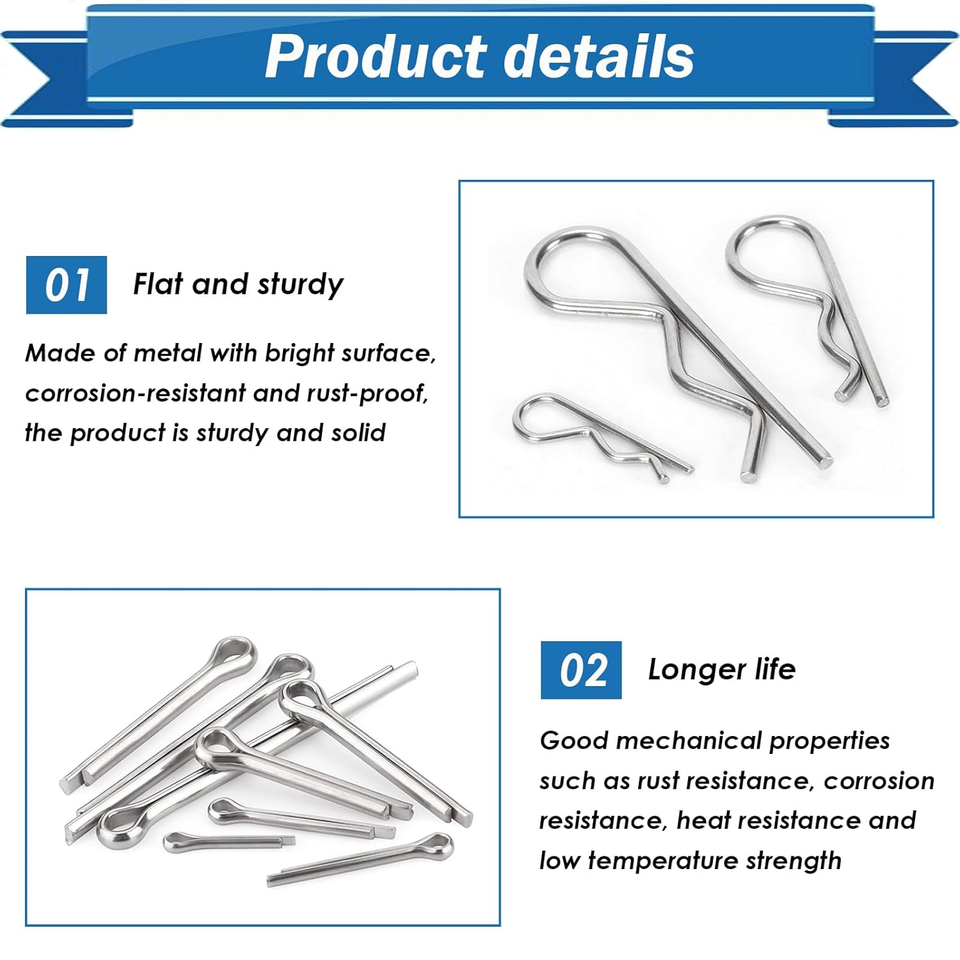 Cotter Pin Assortment Kit 304 Stainless Steel 13 Sizes Hardware Pins ...