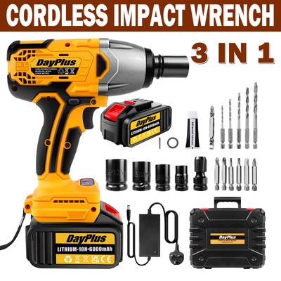 2500NM Impact Wrench Drill Cordless Driver Car Repair Wheel Nut Gun Set ...